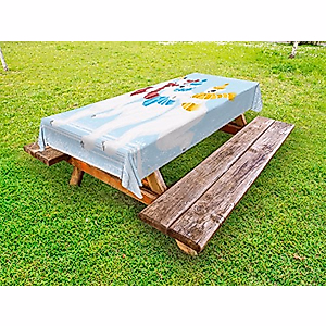 Ambesonne Bear Outdoor Tablecloth, Christmas Time at North Pole Theme 3 Funny Characters with Scarves and Trumpet, Decorative Washable Picnic Table Cloth, 58" X 84", Multicolor