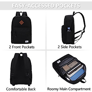 VX VONXURY Lightweight School Backpack for Men Women,Classic Basic Bookbag Simple Black Backpack for College Travel