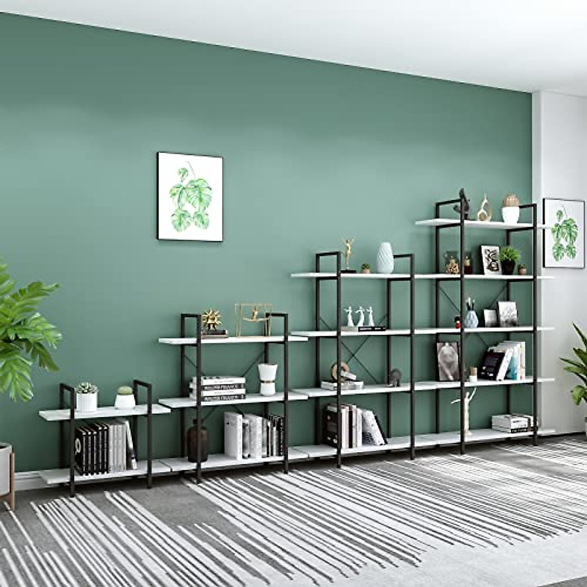 IOTXY 3-Tier Open Shelf Bookcase - Modern Freestanding Wooden Display Stand Unit with Metal Frame for Home and Office, Bookshelf, Black White