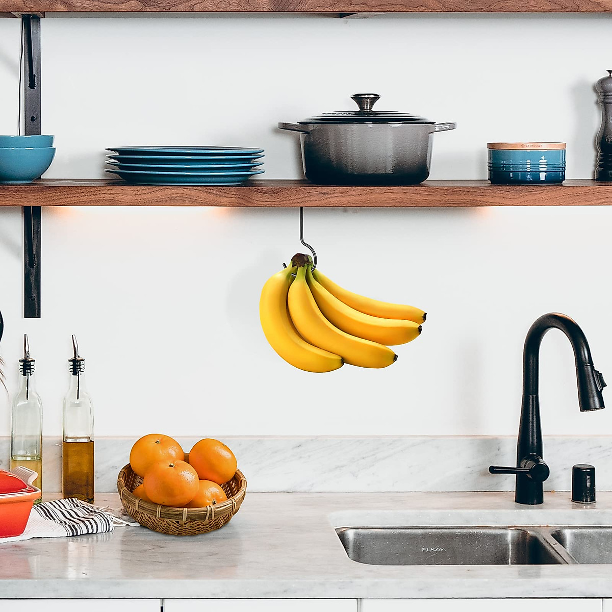 JINIHFW Banana Hook,Under Cabinet Banana Hook Foldable,Metal Banana Holder Hook Under Cabinet to Keep Bananas Fresh,Banana Hanger Hook