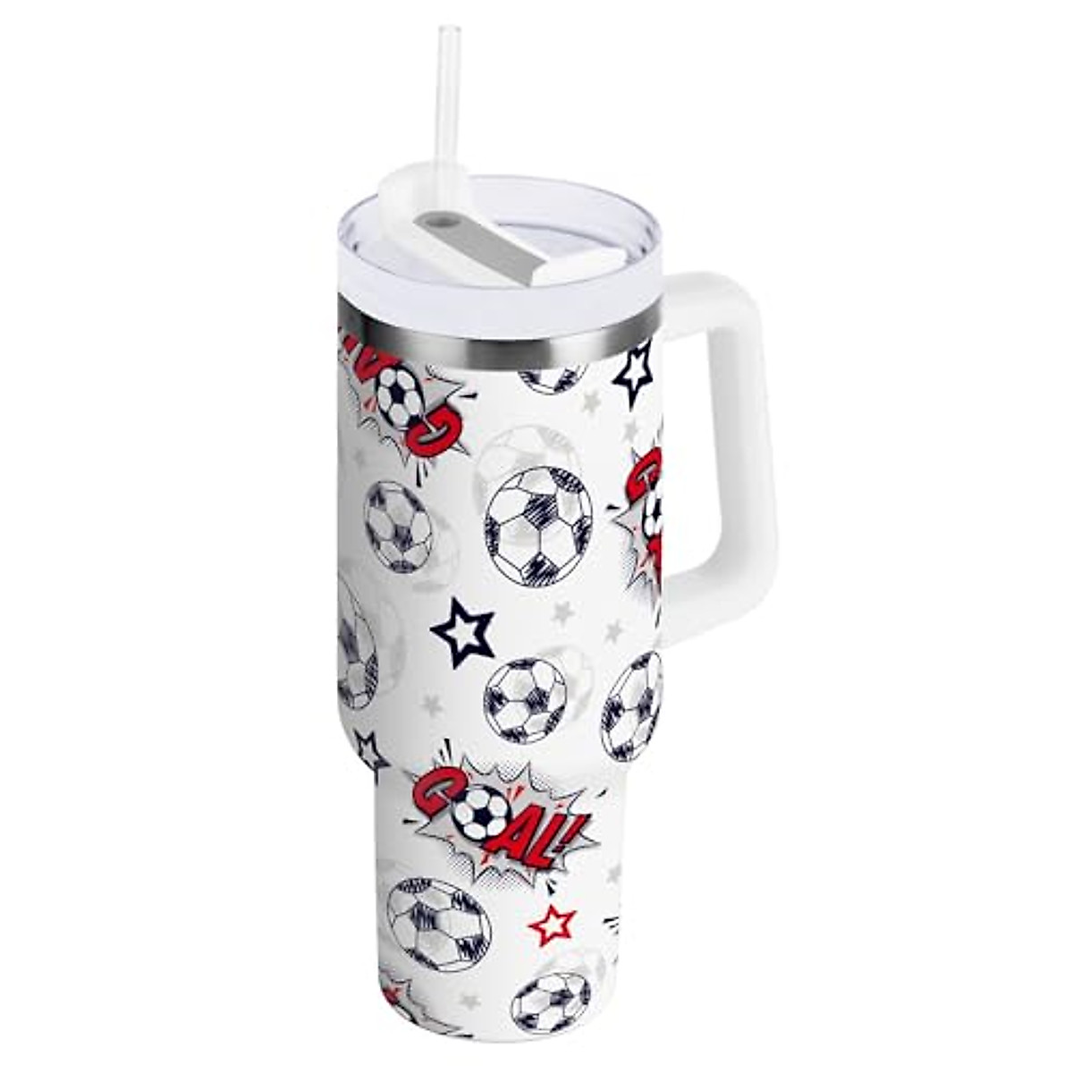 ARGTILDN 30 oz Tumbler Football Game Soccer Insulated Travel Mug with Handle and Straw Lid Stainless Steel Vacuum Coffee Cup Tea Beverage Container Water Bottles for Car Sports office
