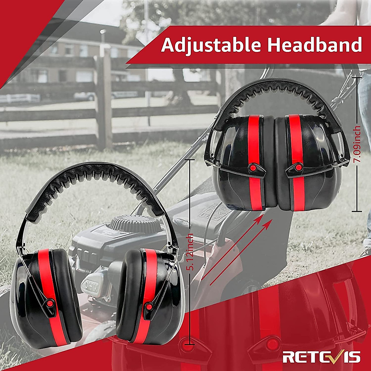 Retevis EHN005 Ear Protection,Foldable Ear muff for Noise Reduction,Noise Cancelling Ear Muffs with Adjustable Headband,Sound Proof Earmuff for Lawn Mowing,Woodworking,School Gift Men Adult(1 Pack)