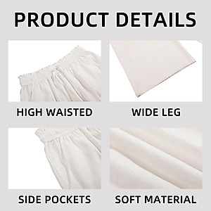 CNJXJCD Womens Linen Pants Wide Leg High Waisted Drawstring Casual Flowy Pants with Pockets