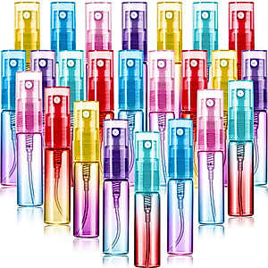 24 Pieces Mini Perfume Spray Bottles 4 ml Colorful Glass Bottles Refillable Empty Container Fine Mist Bottles Portable Tube for Cleaning, Travel, Essential Oils, Perfume, 6 Gradient Colors