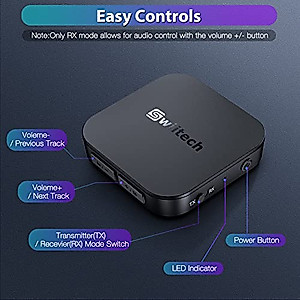 Swiitech Bluetooth Transmitter Receiver, 2-in-1 Bluetooth AUX Adapter, V5.0 Bluetooth Adapter for TV/Car/Speaker/Home Stereo/PC, Pairs 2 Devices Simultaneously, aptX Low Latency (TR-01)