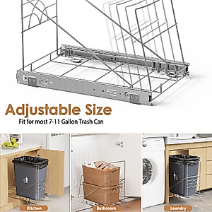 Volitaous Cabinet Trash Can Pull Out Trash Can Rack, Adjustable & Smoothly Under Kitchen Sink Garbage Can Pull Out for 7-11 Gallon (Not Include Can)