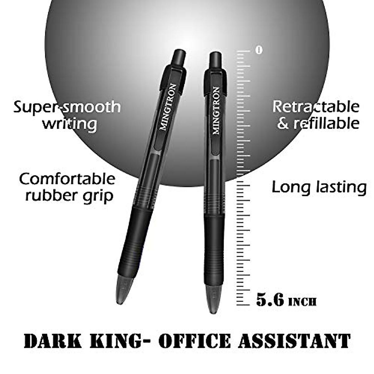 mingtron Gel Pens, 100 Pack Black Pens Fine Point, No Smear Ink Pens for Left Hand, Click Pens Bulk, Retractable Rollerball Pens for Smooth Writing, 0.5MM, Black Ink