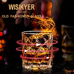 WISIKYER Whiskey Glasses Set 4, Spinning Bourbon Glass with Luxury Box Rotating Old Fashioned Rocks Glass Gifts on Birthday/Retirement/Anniversary, Scotch Glass Cup Gifts for Men