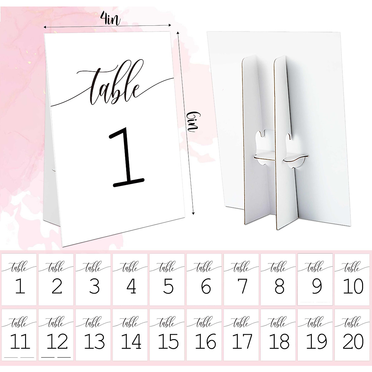Wedding Table Numbers 1-20, Simple Wedding Decor, 4x6 Standing Sign Self-Standing Table Numbers for Bridal Showers, Baby Showers, Special Event, Reception & Decorations