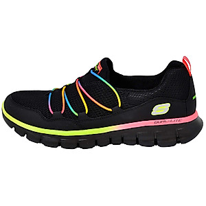 Skechers Sport Women's Loving Life Memory Foam Fashion Sneaker, Black/Black/Multi, 11 M US
