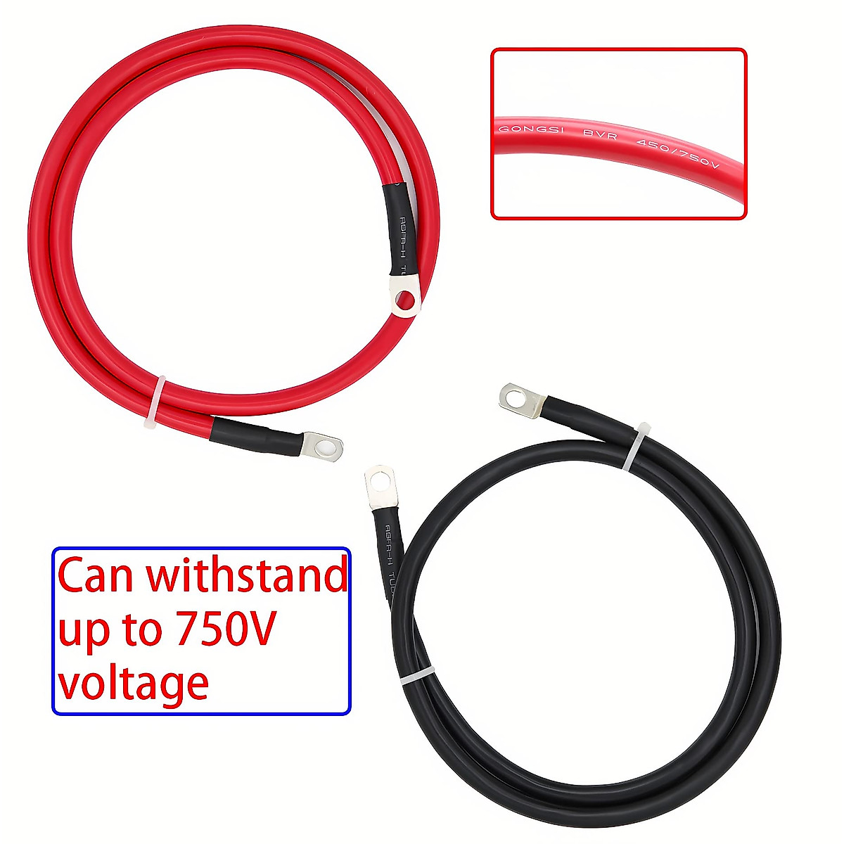 4 AWG Battery Cables, Gauge Power Inverter Cables with 5/16" Ring Terminals for Solar, RV, Auto, Marine Car, Boat （Length 3 ft
