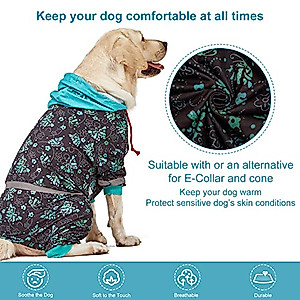LovinPet Large Breed Dog Onesie Pajamas - UV & Wound Care, Dog Anxiety Relief, Dog Jammies, Reflective Stripe, Butterflies and Rings Black/Green Print, Post Surgery Pet PJ's /2XL