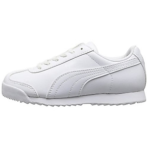 PUMA unisex-child Roma Basic JR Sneaker, White/Light Gray, 4 M US Big Kid