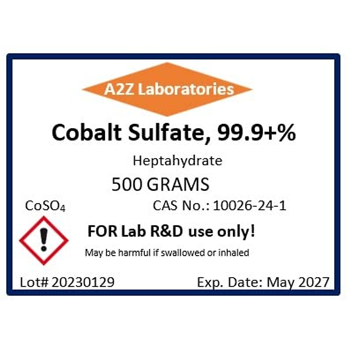 High Purity Cobalt Sulfate/Heptahydrate / 99.9+% / ACS Reagent / 500 Grams/USA Made/Same Day Ship