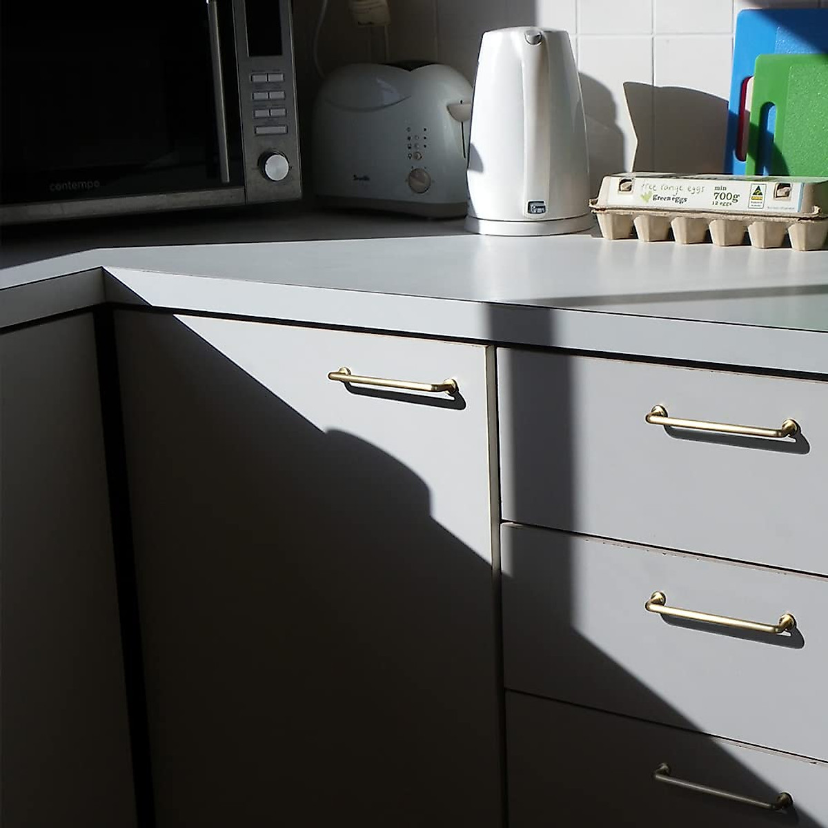 Goo-Ki 6 Pack 5" Center to Center Light Brushed Brass Modern Cabinet Pulls Solid Contemporary Home Improvement Hardware Brushed Drawer Pulls Zinc Alloy Kitchen Handles