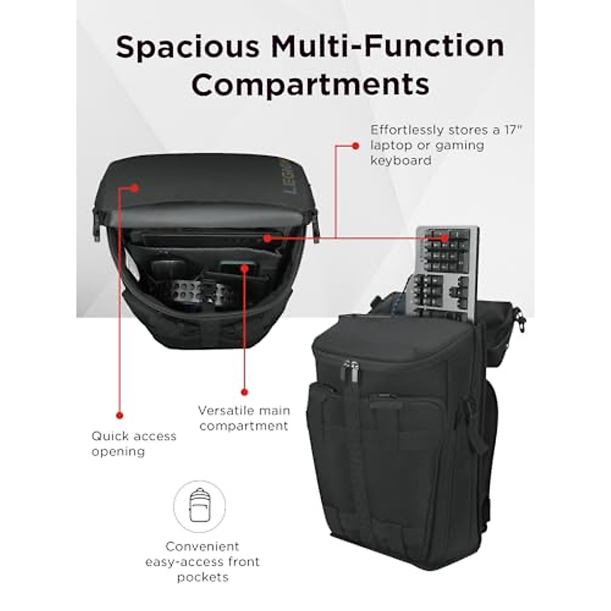 Lenovo Legion Active 17-inch Gaming Backpack - Black - Laptop Compartment - Durable & Water Resistant - Water Bottle Pocket