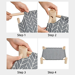 Patas Lague Hammock Bed, Small Dog/Cat Bed, Wooden Frame, Linen, Cooling, 19x19x5 inches, 20 lbs Weight Capacity