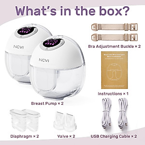 NCVI Breast Pump Hands Free, Wearable Pumps S32 for Breastfeeding, Electric Breast Pump with 4 Modes & 9 Levels, Wireless Portable Breast Pump with LCD Display, 24mm Flange, Quiet & Discreet, 2 Pack
