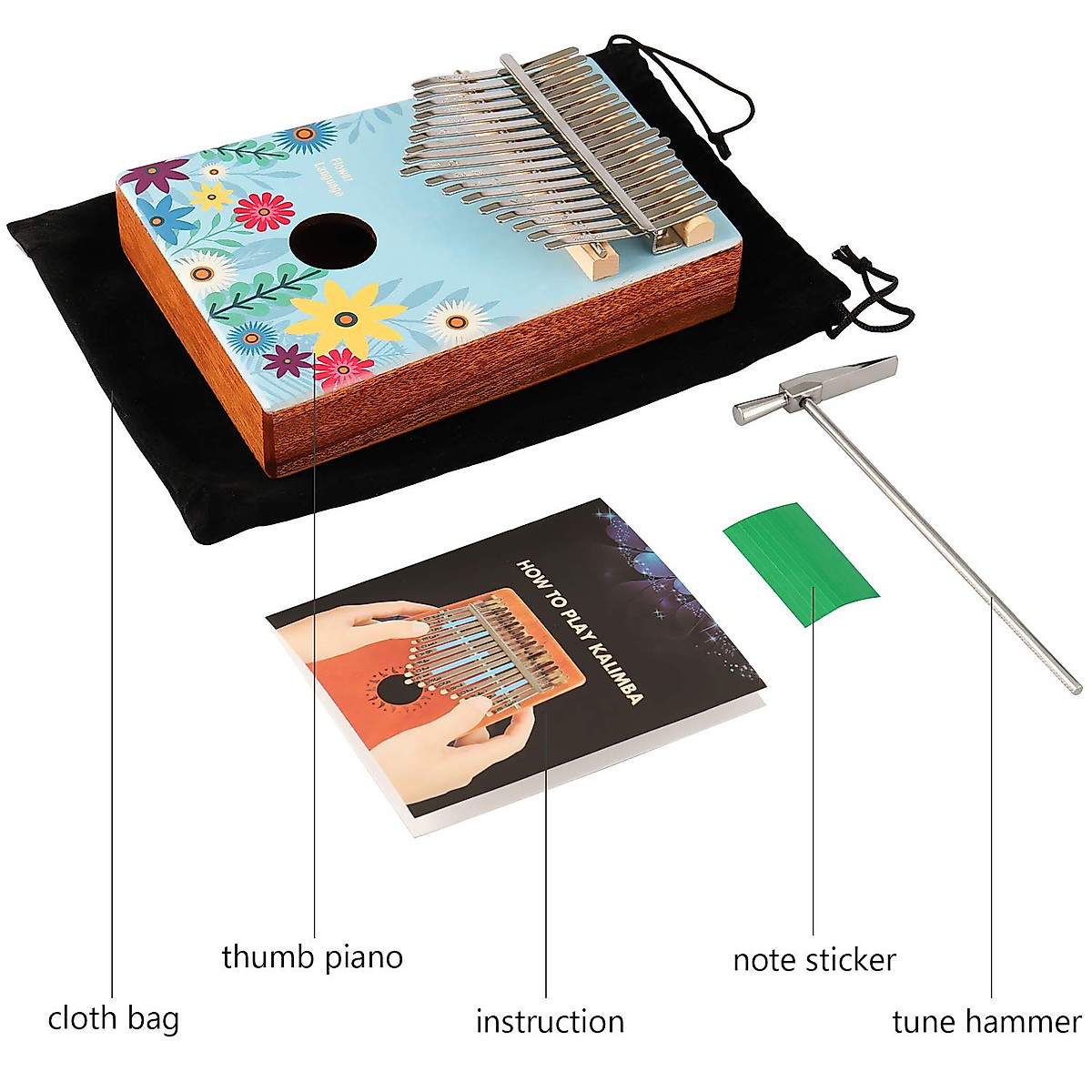 Kalimba 17 key Thumb Piano Finger Piano with Cloth Tuning Kit Hammer, Study Instruction Song Book, Hot Gift for Christmas Birthday Gifts for Kids, Children, Girlfriend (Full Bloom)
