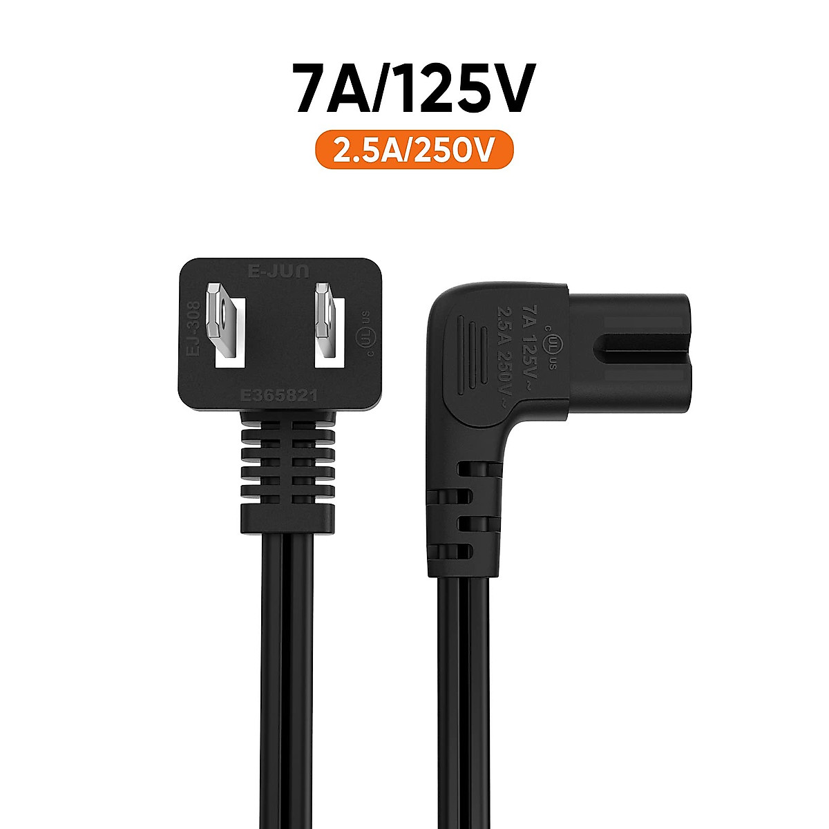 CableCreation 10 Feet 18 AWG Angled 2-Slot Non-Polarized Angle Power Cord for Samsung TV LG TCL Replacement (IEC320 C7 to Nema 1-15P), 3M