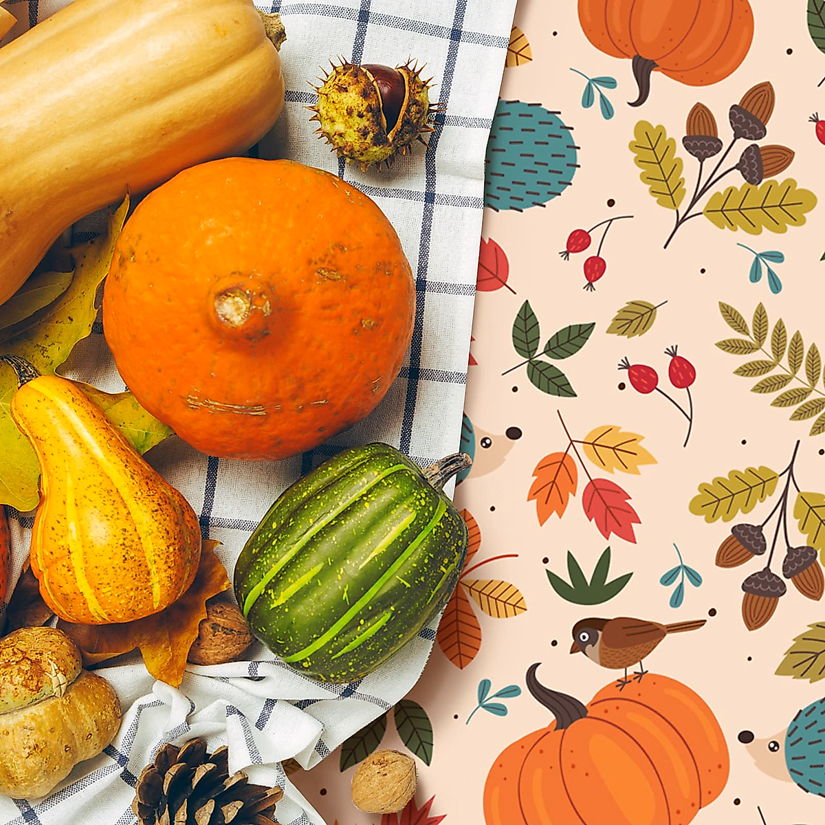 CAKKA Thanksgiving Tablecloth Plastic 54x108 Inch, 3 Pack Disposable Fall Pumpkin Table Cover, Orange Marple Leaf Rectangle Autumn Table Cloth for Fall Thanksgiving Day Table Decor Decoration