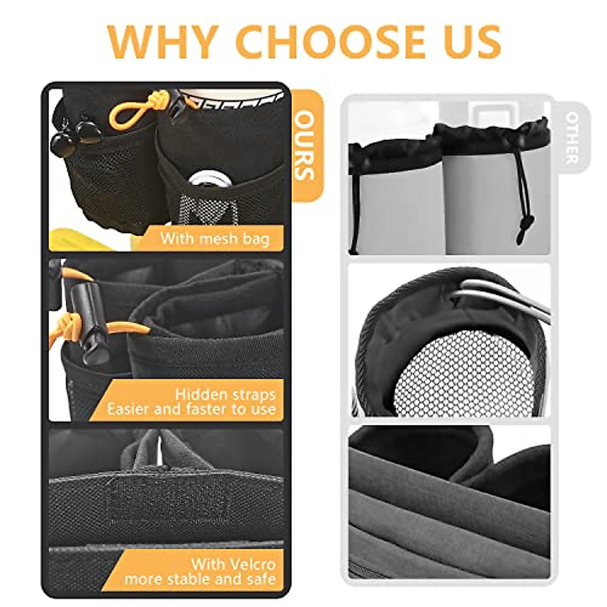 Luggage Travel Cup Holder Free Hand Drink Caddy Double Mesh Bag Design (Black)