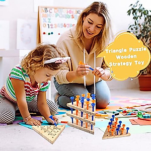 Haconba 8 Packs Wooden Triangle Peg Games Family Wooden Board Game Learning Puzzles Strategy Toy for Travel Gathering Teens Adult