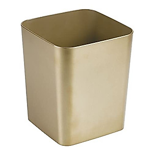 mDesign Square Shatter-Resistant Plastic Small Trash Can Wastebasket, Garbage Container Bin for Bathrooms, Powder Rooms, Kitchens, Home Offices - Soft Brass Finish