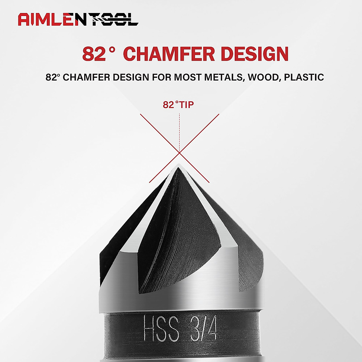 AIMLENTOOL 5 Pcs Countersink Drill Bit Set, 82 Degree 5 Flute High-Speed Steel Countersink Drill Bit with 1/4” Hex Shank, 1/4" to 3/4" Size for Machinable Metals, Wood, Carbon Steel, in Aluminum Case