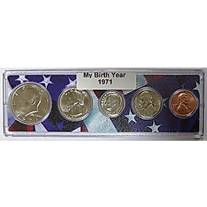 1971 No Mint Mark 5 Coin Birth Year Set in American Flag Holder Collection Seller Uncirculated