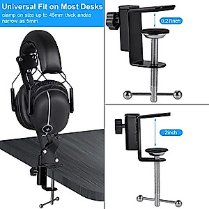 CLOOLC Headphone Stand for Desk - Adjustable Headphone Holder Desk - Space-Saving Headset Holder for Desk - Desk Headphone Hanger with 14in - Black