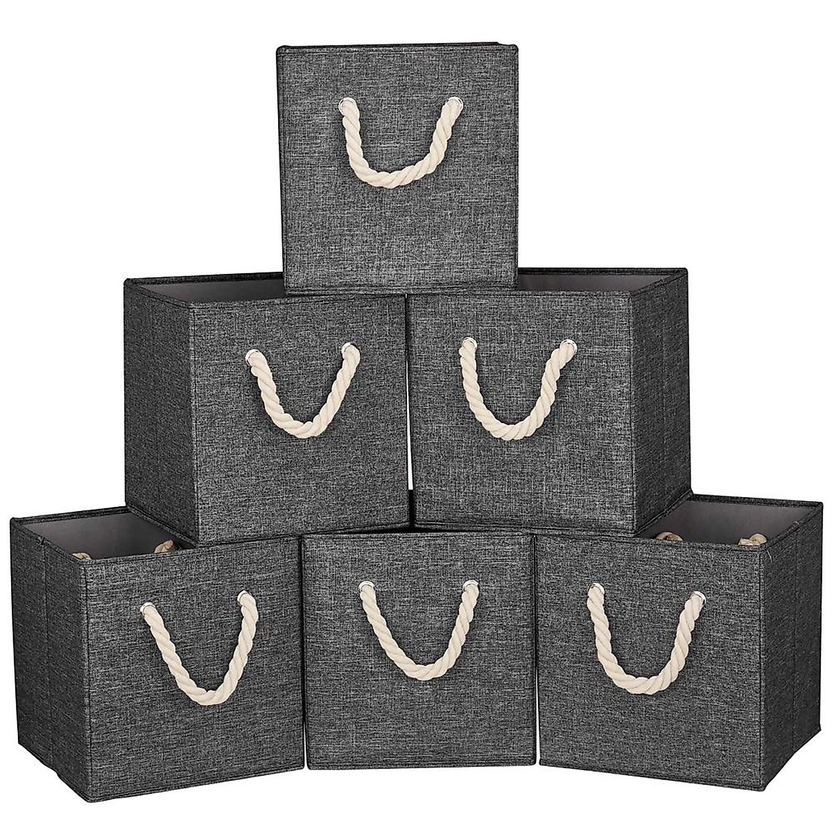 HSDT 10.5 Inch Storage Boxes Fabric Cube Storage Bins Foldable Storage Basket Grey Storage Cube Inserts with Handles Collapsible Orgnizing Bins for Storage Cubes Organizer,Package of 6, Q-ST-60-6
