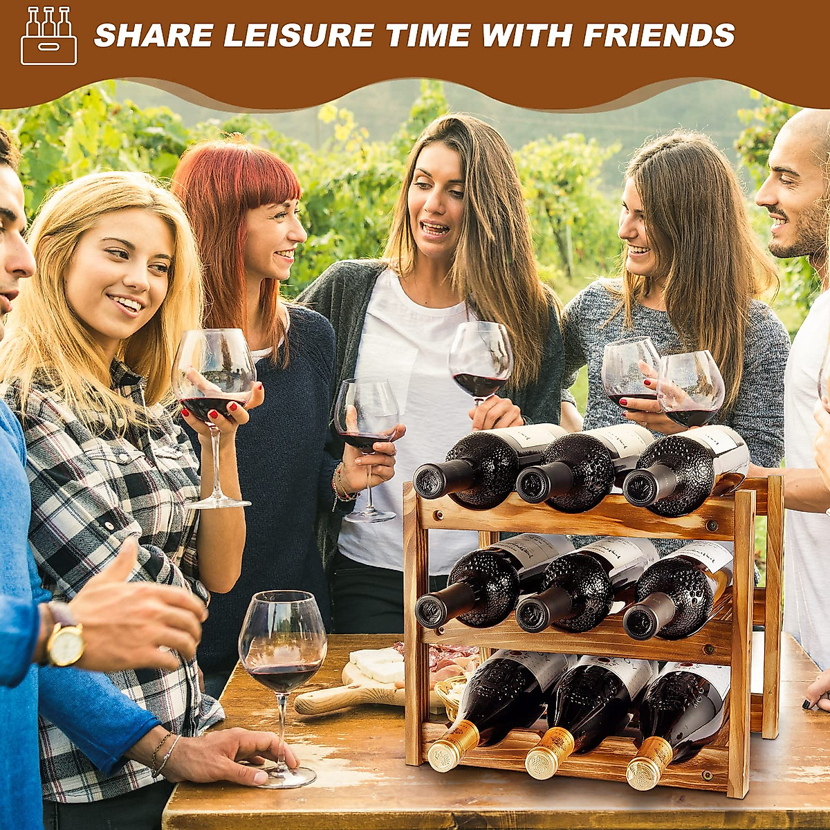 Wine Rack 9 Bottle 3-Tier Wood Wine Storage Easy-Assembly Space-Saving for Wine Lovers,Kitchen Wine Organizer for Countertop,Table Top,Pantry, Home,Room Decor,Bar,Cellar Basement (3-Tiers)