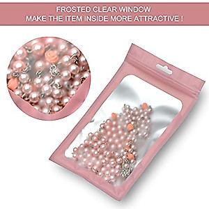 EONJOE 100-pack mylar packaging bags for small business sample bag smell proof resealable zipper pouch bags jewelry food Lip gloss eyelash phone case bracelet keychain package supplies etc -front frosted window -cute (Pink, 2.75×3.93 inches)