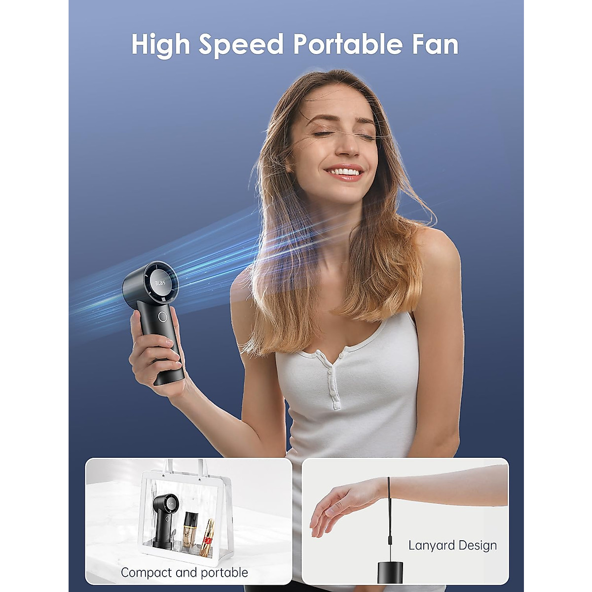 BLBS Handheld Fan, 6000mAh 11Hrs Personal Fan, Small Mini Fan, 4 Speeds Hand Fan, High Speed Cooling Fan, Portable Pocket Fan, USB Rechargeable Turbo Fan for Travel/Outdoor/Home/Office, Black