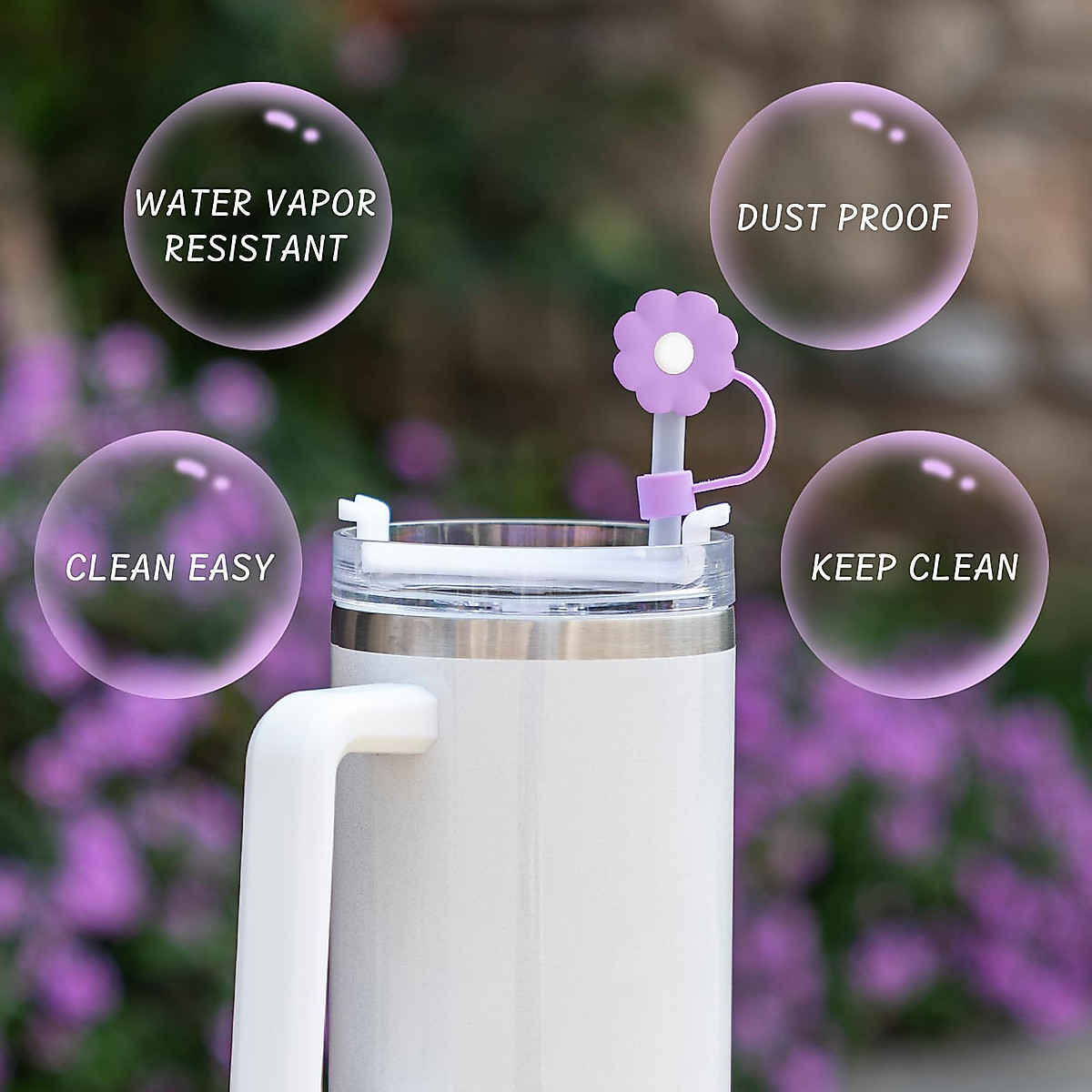 Amrules 6Pcs Straw Covers Cap Toppers, 0.4in /10mm Straws Cap for 20&30&40oz Tumbler Drinking Cup with Handle, Reusable Cute Silicone Tips Lids Protectors for Water Bottle Accessories, Flower Shape