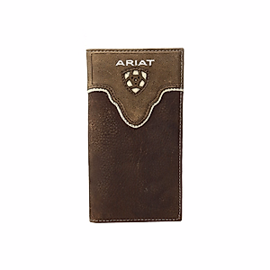 ARIAT Men's Distressed Shield Inlay Rodeo Western Leather excluding trim Wallet, Lightweight, Brown