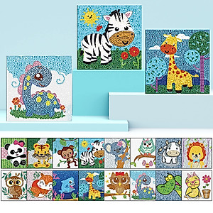 MVVMTOP 16 Pack Diamond Painting Kit for Beginner Gem Art Kits Paint by Number Holiday Crafts Supplies Gifts for Wall ，Tabletop(6''X6'',Cute Mini Animal)