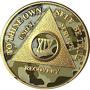 19 Year AA Medallion Camo Gold Plated Anniversary Chip Camouflage Color