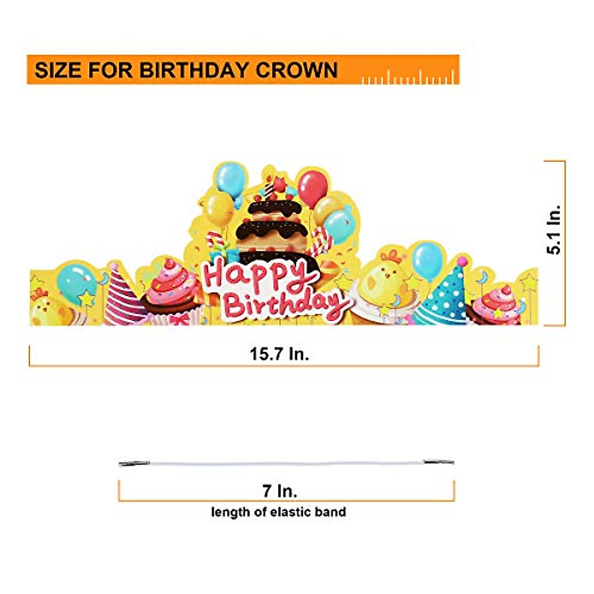 JINCH 30 Pack Birthday Crowns for Kids Classroom, Cute Elastic Happy Birthday Hats for Students Class School Kindergarten VBS Party Supplies