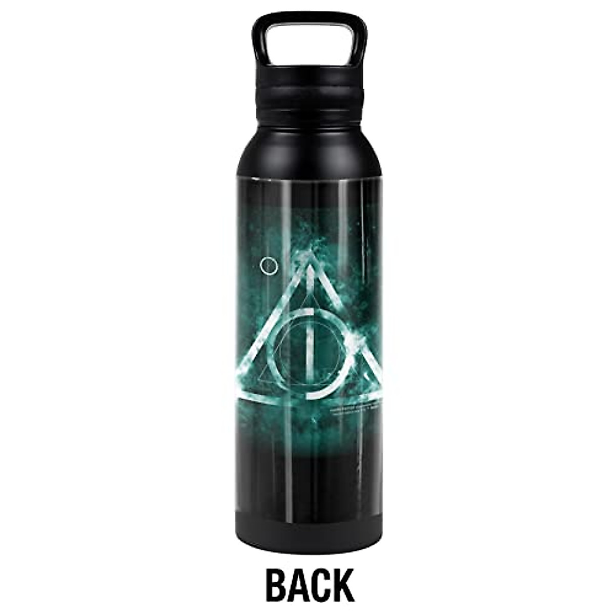 Harry Potter OFFICIAL Deathly Hallows Logo 24 oz Insulated Canteen Water Bottle, Leak Resistant, Vacuum Insulated Stainless Steel with Loop Cap, Black