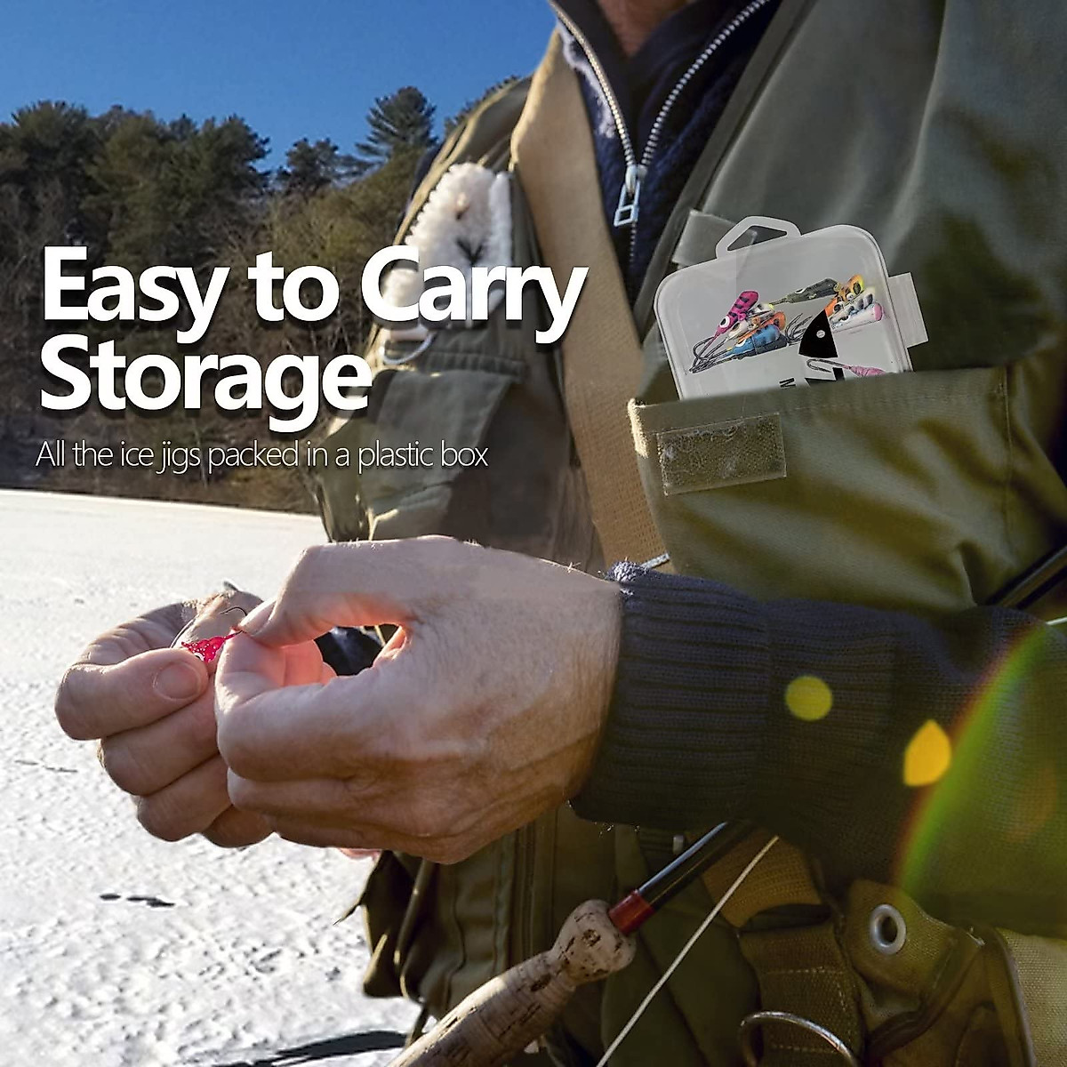 THKFISH Ice Fishing Jigs Kit Ice Fishing Lures Ice Fishing Gear A-50PCS+ Vertical Jigs Kit 4PCS-10g