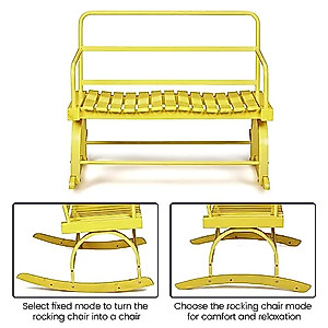 GAOMON Outdoor Patio Rocking Chair,42.52" D x 33.46" W x 35.43" H 2-Person Iron Rocking Chair,Outdoor/Indoor Rocking Chair, Patio Rocking Chair with Wide Seats for Backyard, Garden,Light Yellow