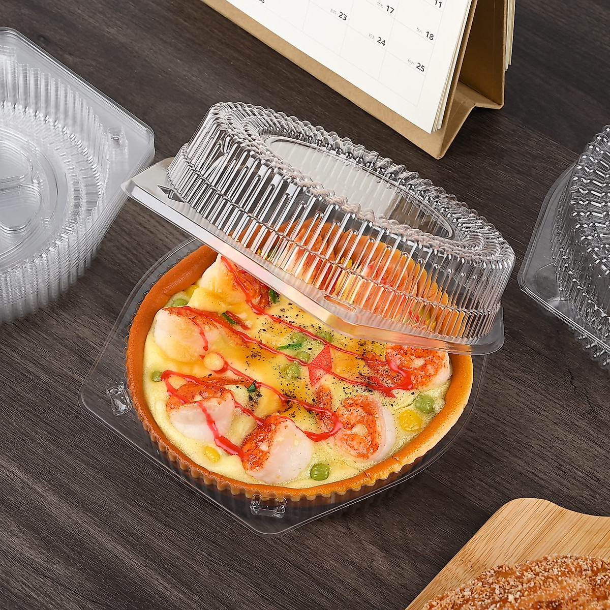 40 Pcs Disposable Pie Keeper Clear Plastic Dessert Containers with Hinged Locking Lids Round Pie Carrier Clamshell Takeout Food Containers for Flan Doughnut Cookies Salads Fruits Vegetables - 6 inch