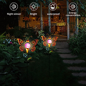 LIGHTSHINE Solar Garden Lights, Metal Butterfly Garden Yard Decor, Waterproof Yard Iron Art Garden Decorations, Outdoor Decor for Patio, Lawn and Pathway.