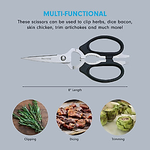 Messermeister 8-Inch Take-Apart Kitchen Scissors, Black - Includes Screwdriver, Nut Cracker, Jar Lid Opener/Gripper, Bottle Opener & Bone + Twig Cutter - Suitable for Lefties & Righties