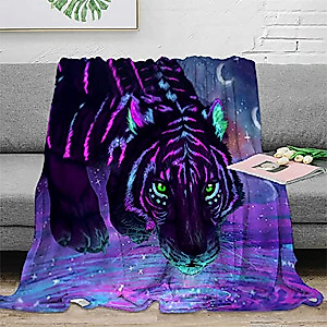 Tiger Blanket for Bed Sofa Couch 3D Wild Animal Print Throw Blanket Wildlife Blanket Galaxy Fuzzy Blanket Purple Blanket (51" x 59")