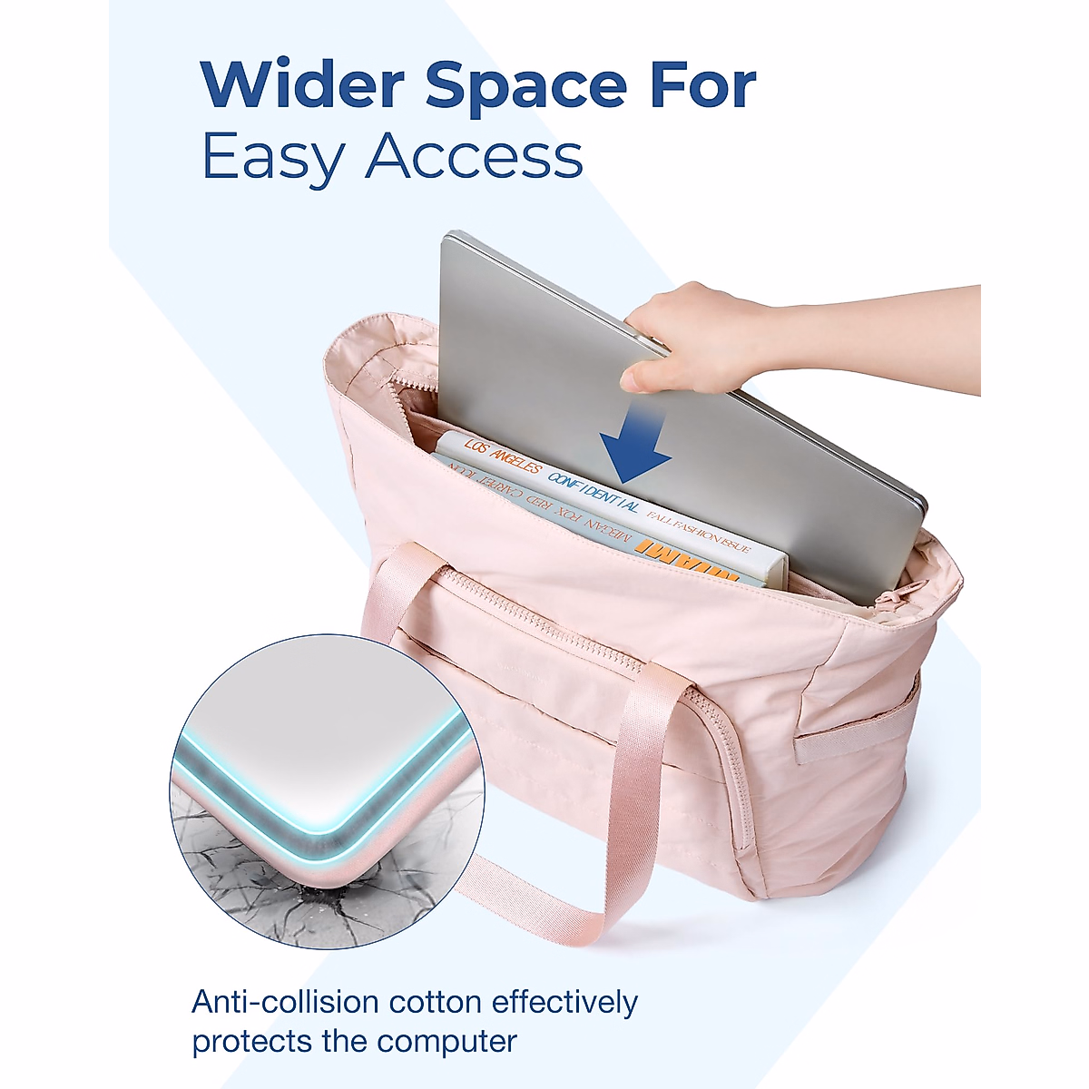 BAGSMART Quilted Tote Bag with Compartments and Yoga Mat Strap, Lightweight Large Shoulder Bag for Travel Work Gym