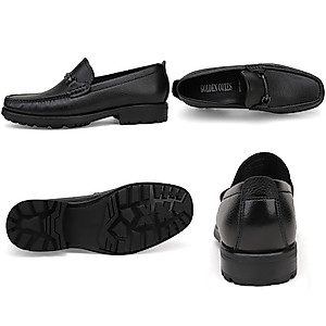 Men's Leather Penny Loafers, Fashion Luxury Handmade Dress Shoes Crocodile Printed Slip-On Loafer for Gentleman Wedding Business (Black)