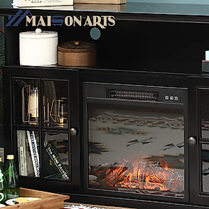 MAISON ARTS Glass Doors Fireplace TV Stand with Electric Fireplace Inserts 47" Farmhouse Media Console Table Entertainment Center for TVs Up to 55" for Home Living Room Bedroom, Black